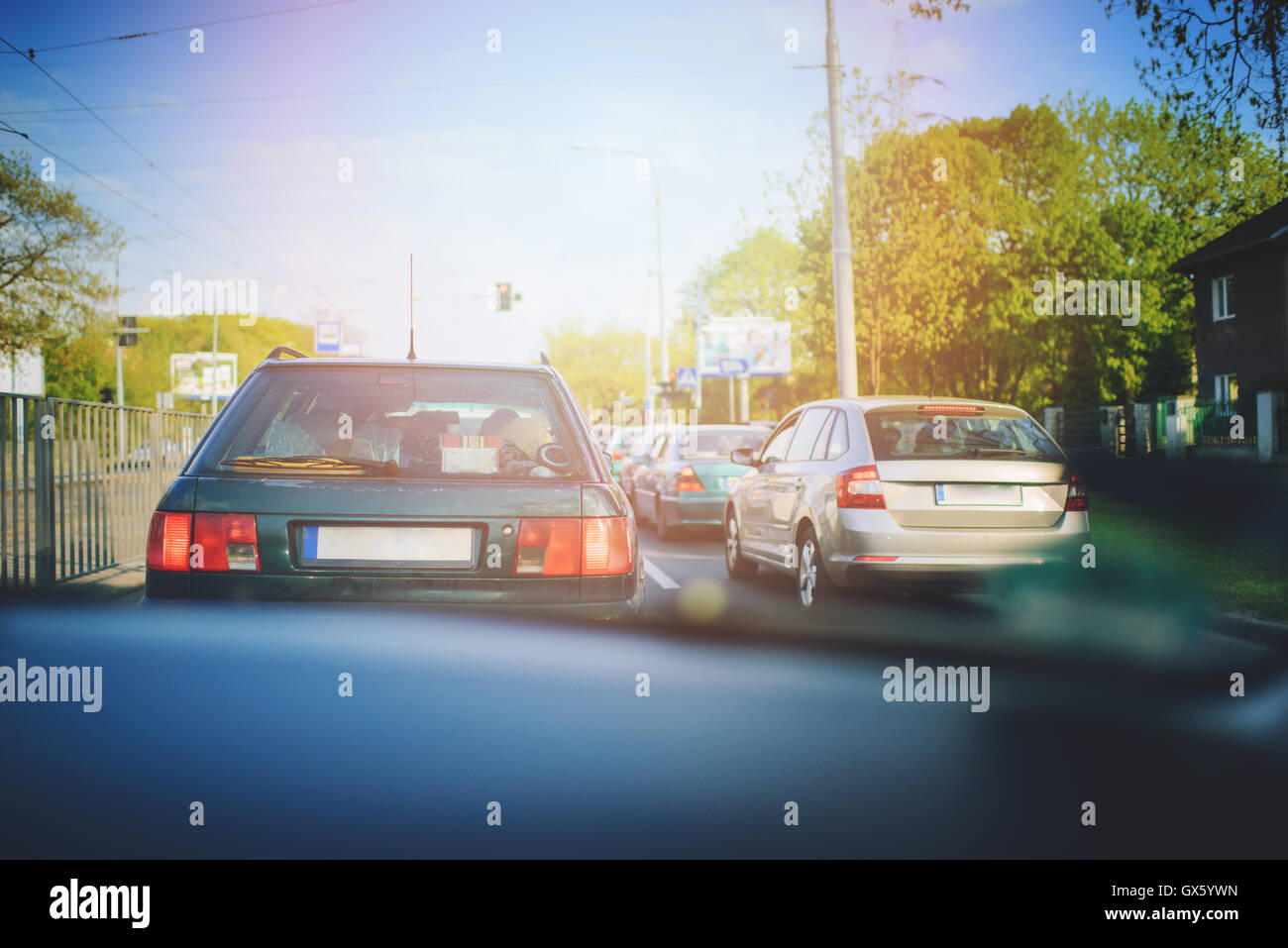 Inside car traffic jam on day time Stock Photo - Alamy