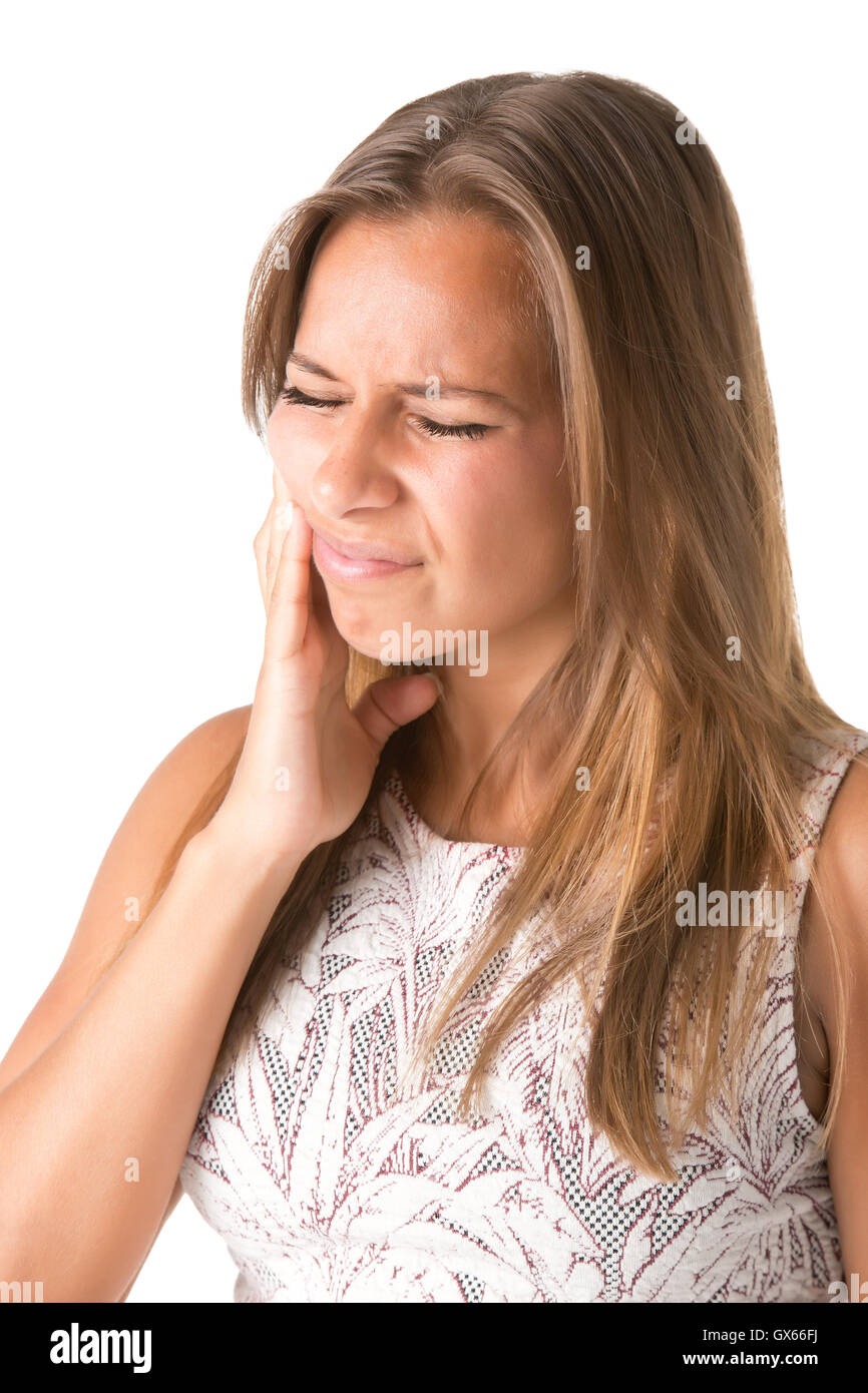 Woman with a tooth ache isolated in white Stock Photo - Alamy
