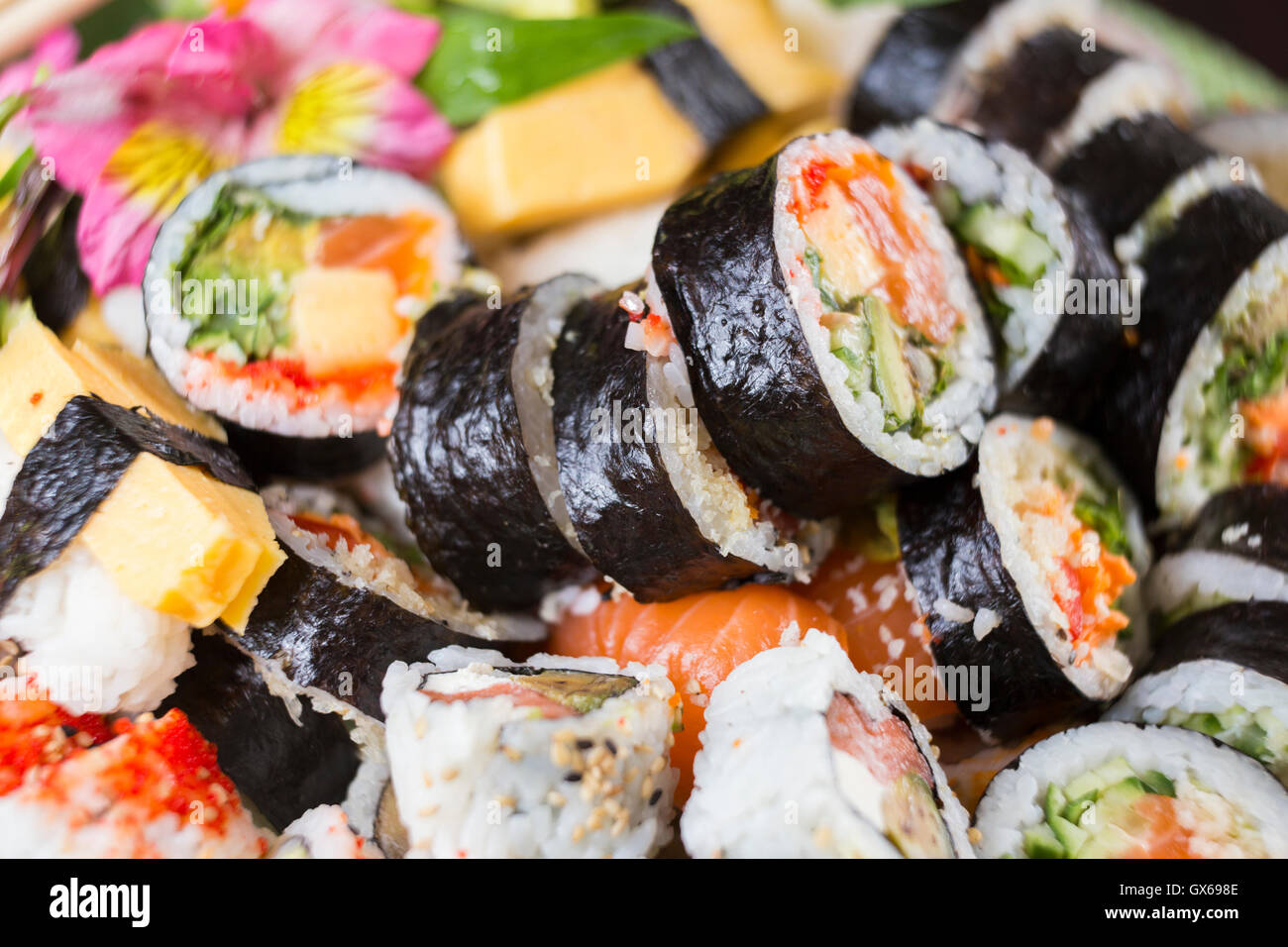 Delicious fresh sushi rolls hi-res stock photography and images - Alamy