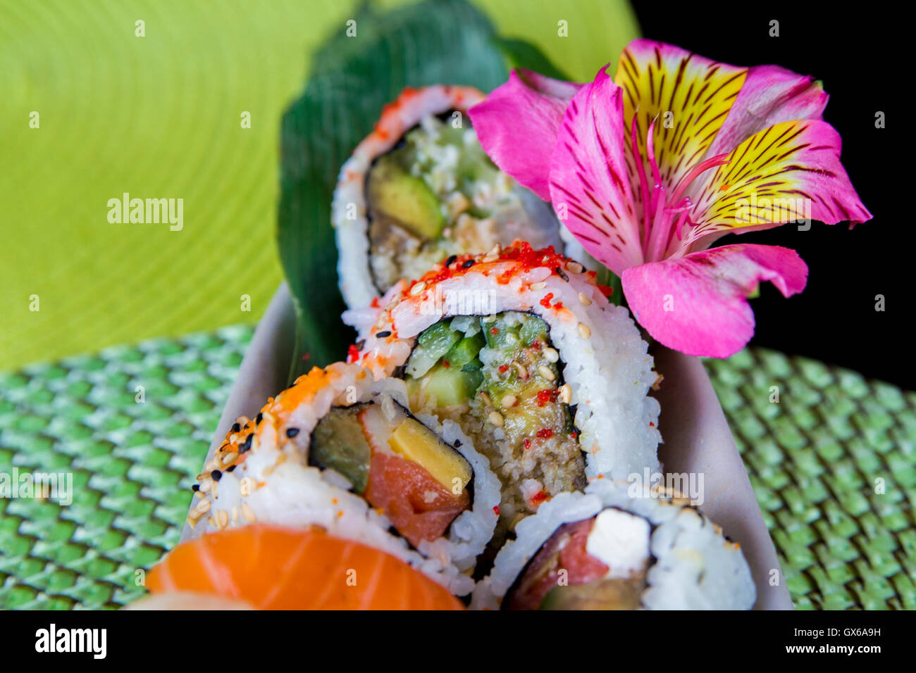 Delicious Fresh Sushi rolls plate Stock Photo - Alamy