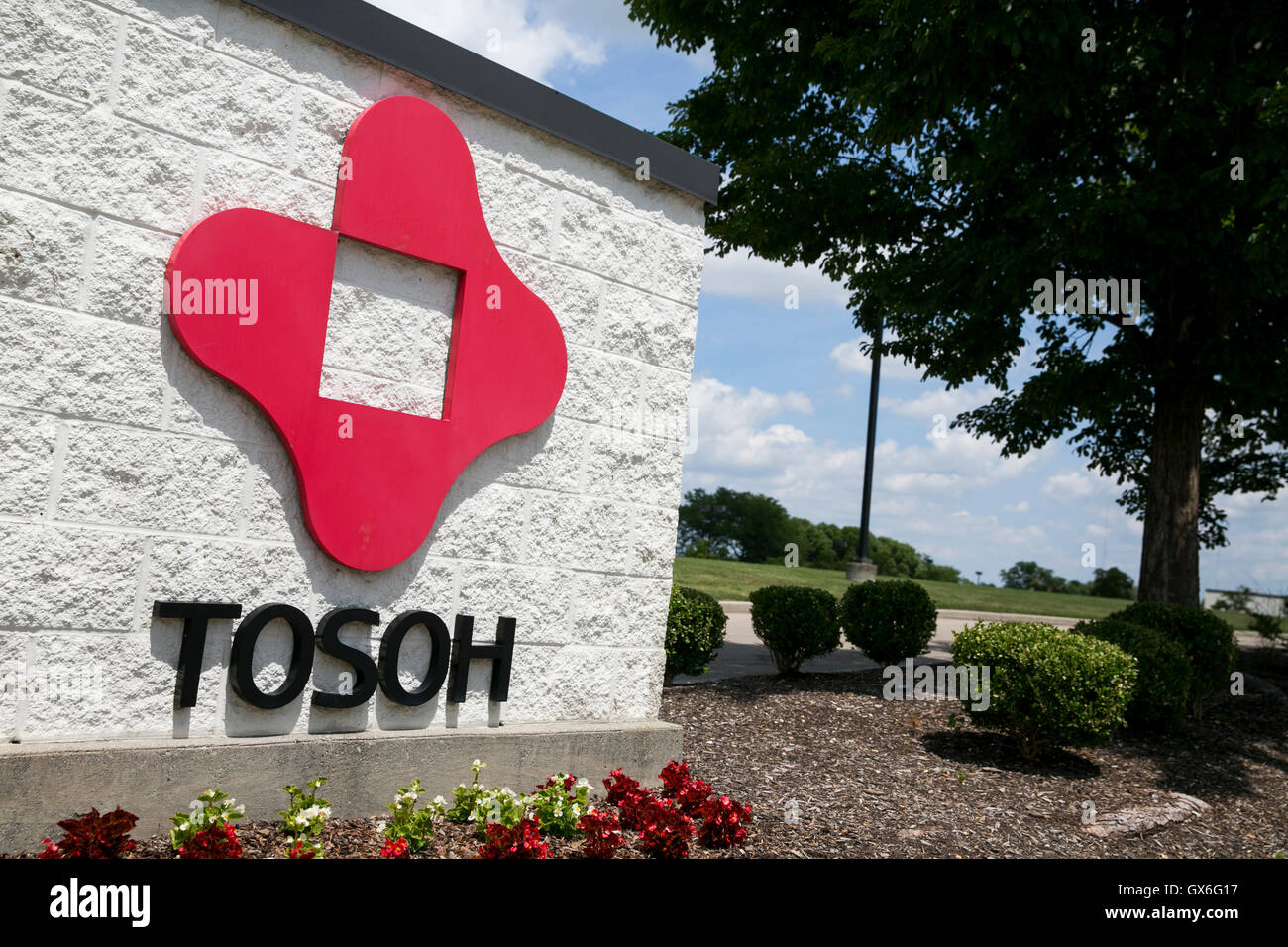 A logo sign outside of a facility occupied by the Tosoh Corporation in ...