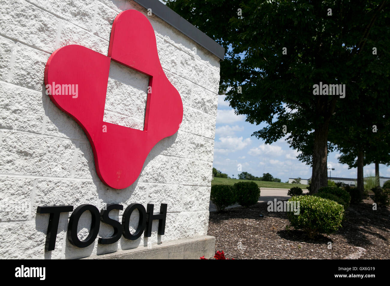 A logo sign outside of a facility occupied by the Tosoh Corporation in ...