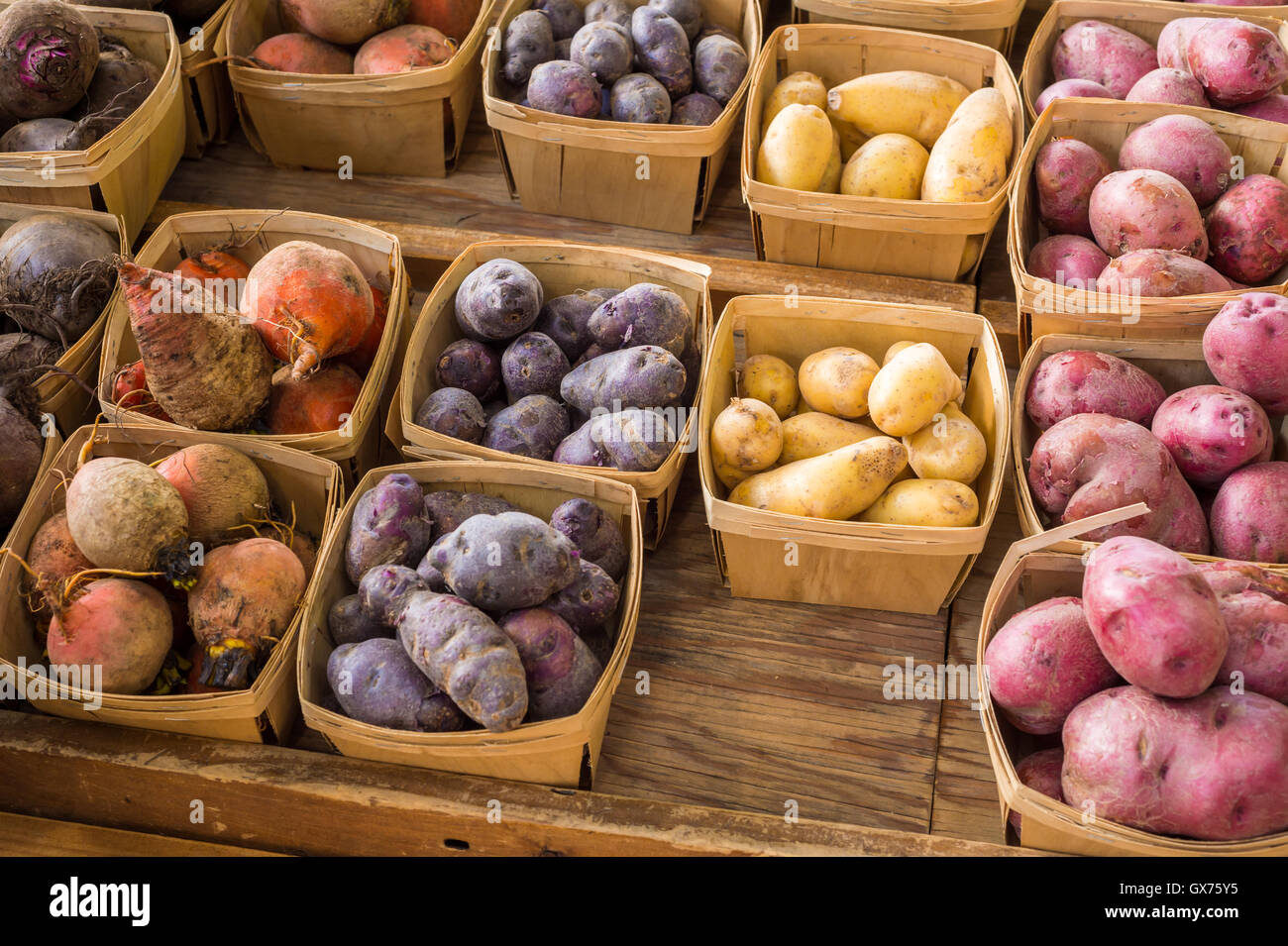Several kinds of Heirloom Potatoes at the market Stock Photo - Alamy