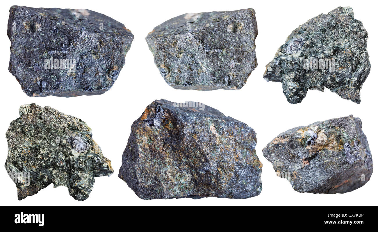 collection from specimens of Molybdenite ore isolated on white ...