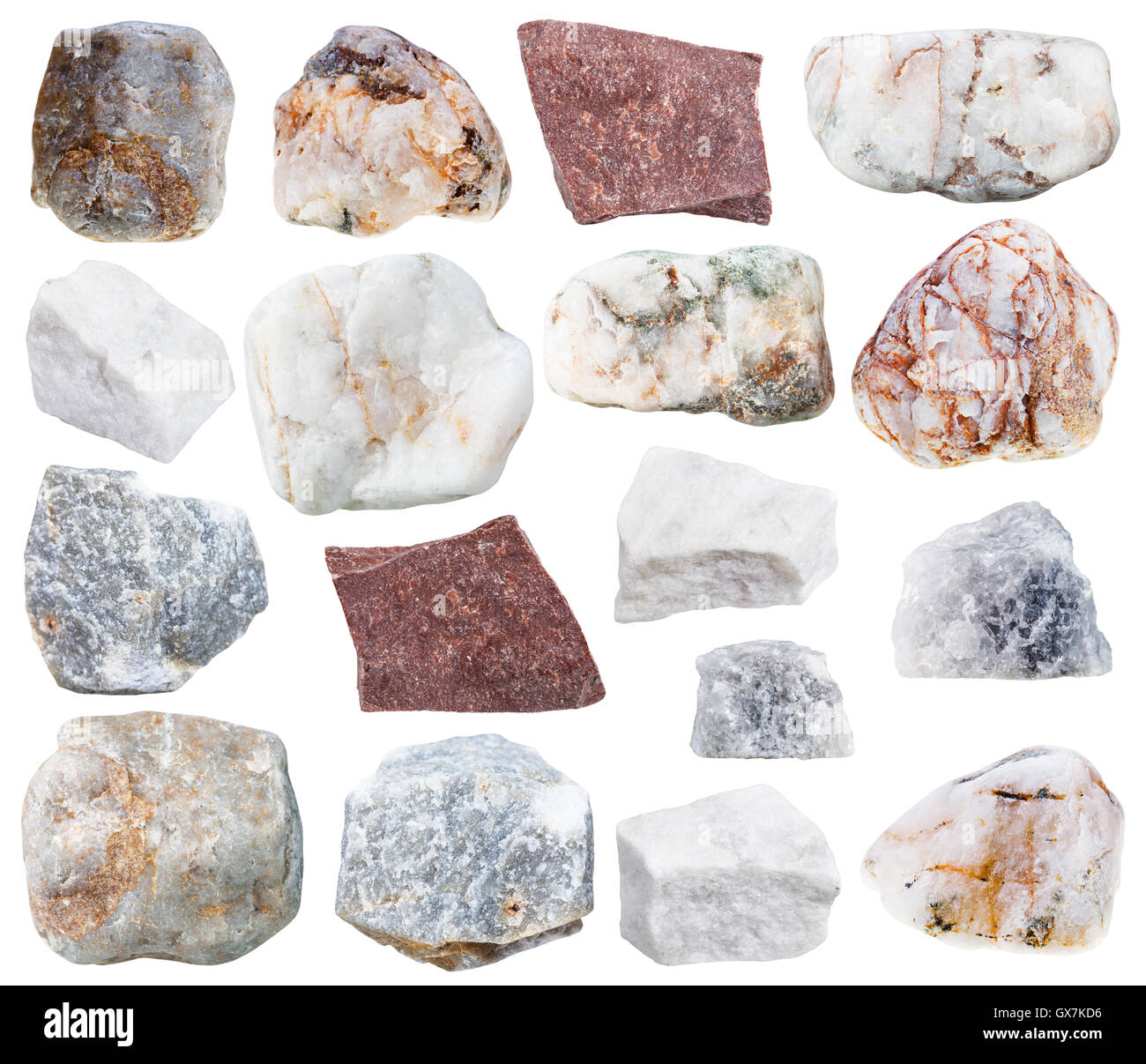 collection from specimens of marble stone isolated on white background ...