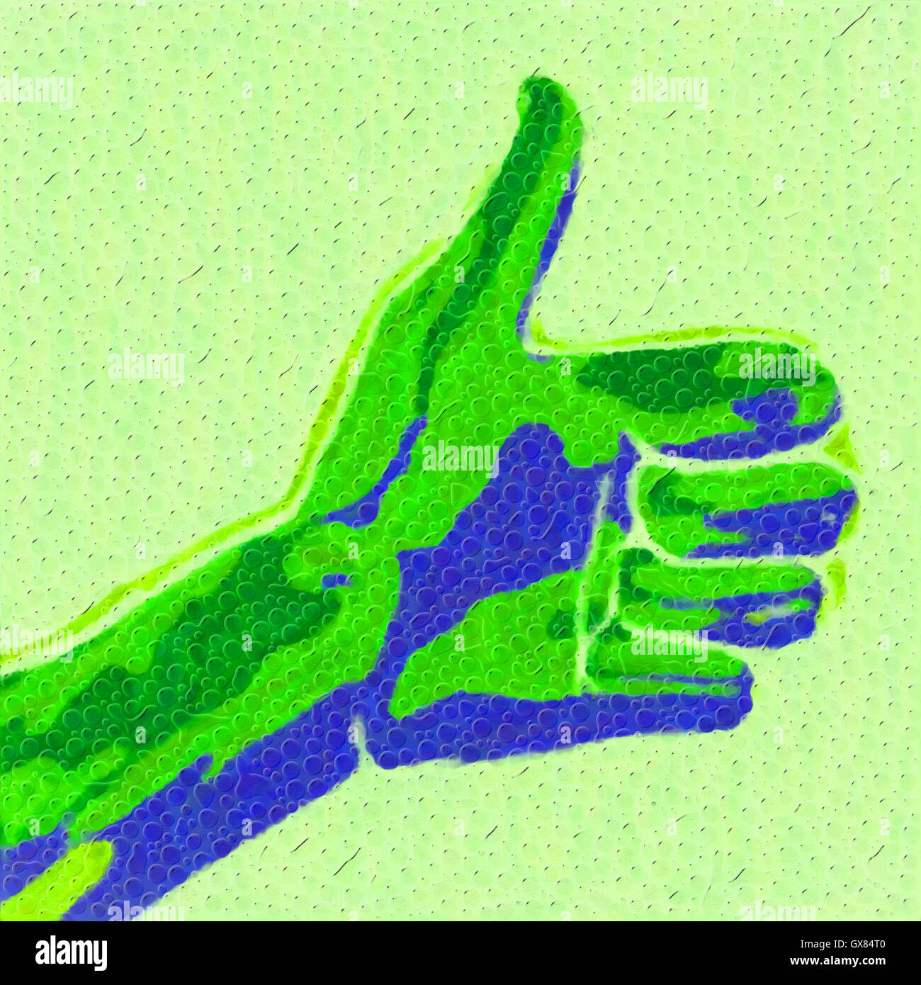 abstract art painted hand showing thumbs up symbol on dark background ...