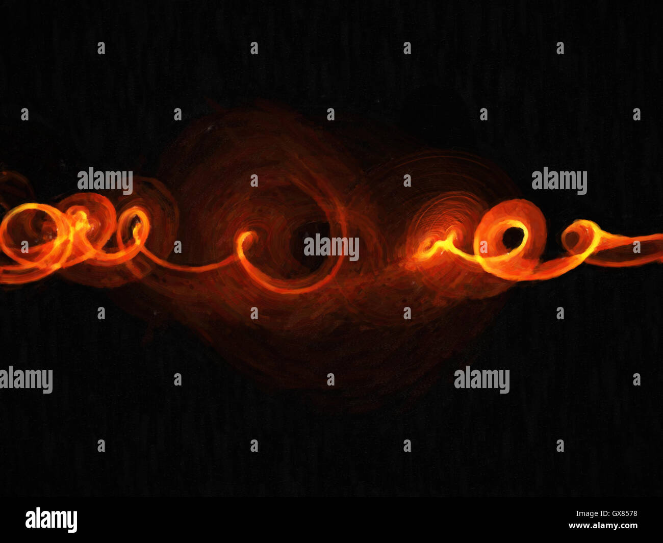 glowing red curved lines and circles over dark Abstract Background ...