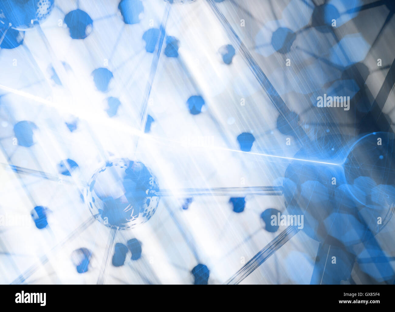 network of spheres linked in the space. Global connection concept ...