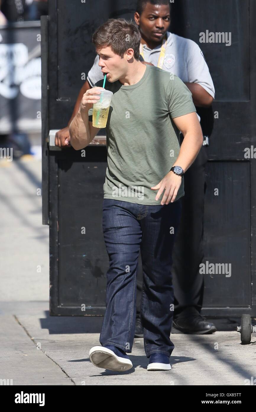 Adam DeVine seen at the ABC studios with his family for Jimmy Kimmel ...