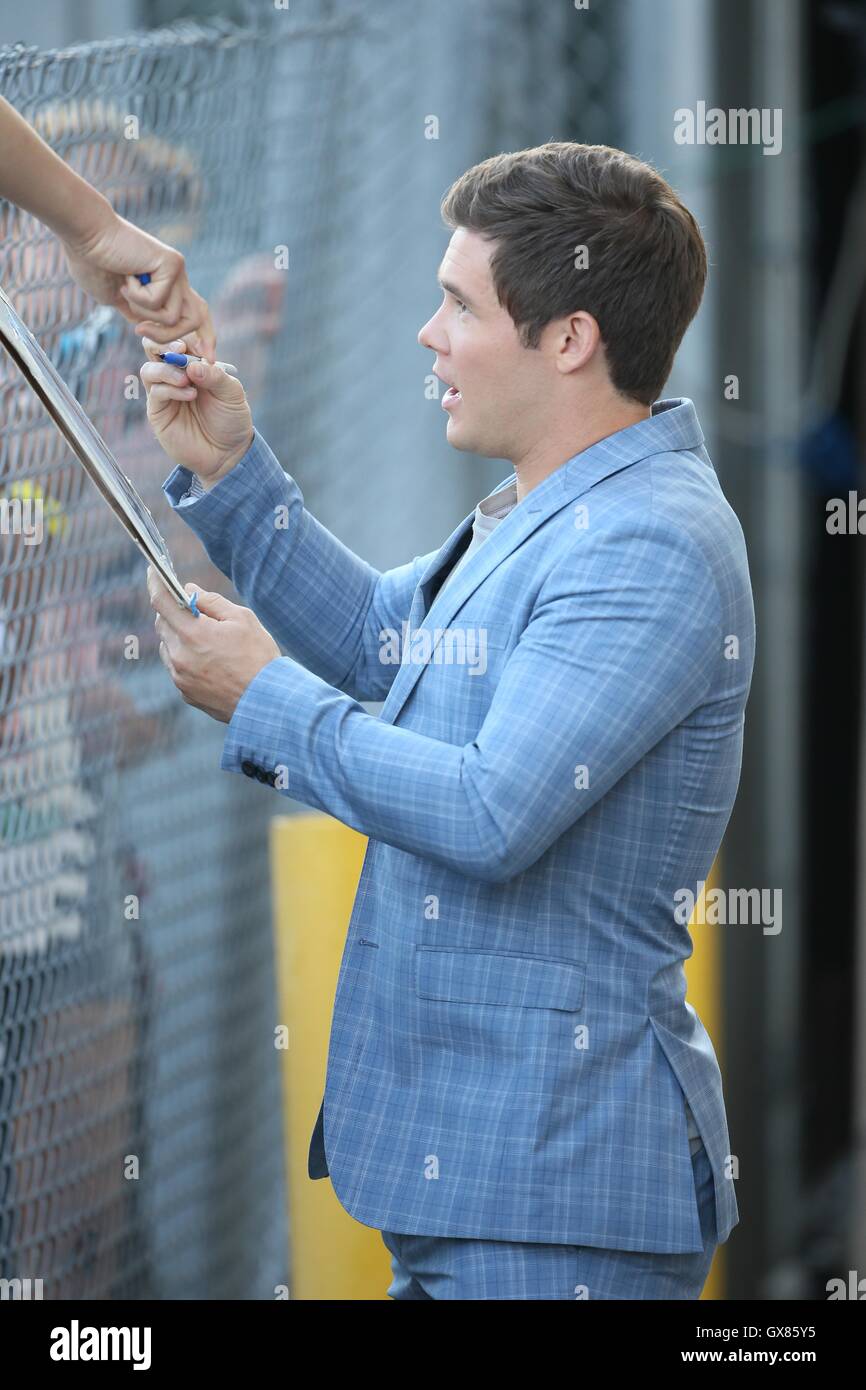 Adam DeVine seen at the ABC studios with his family for Jimmy Kimmel ...