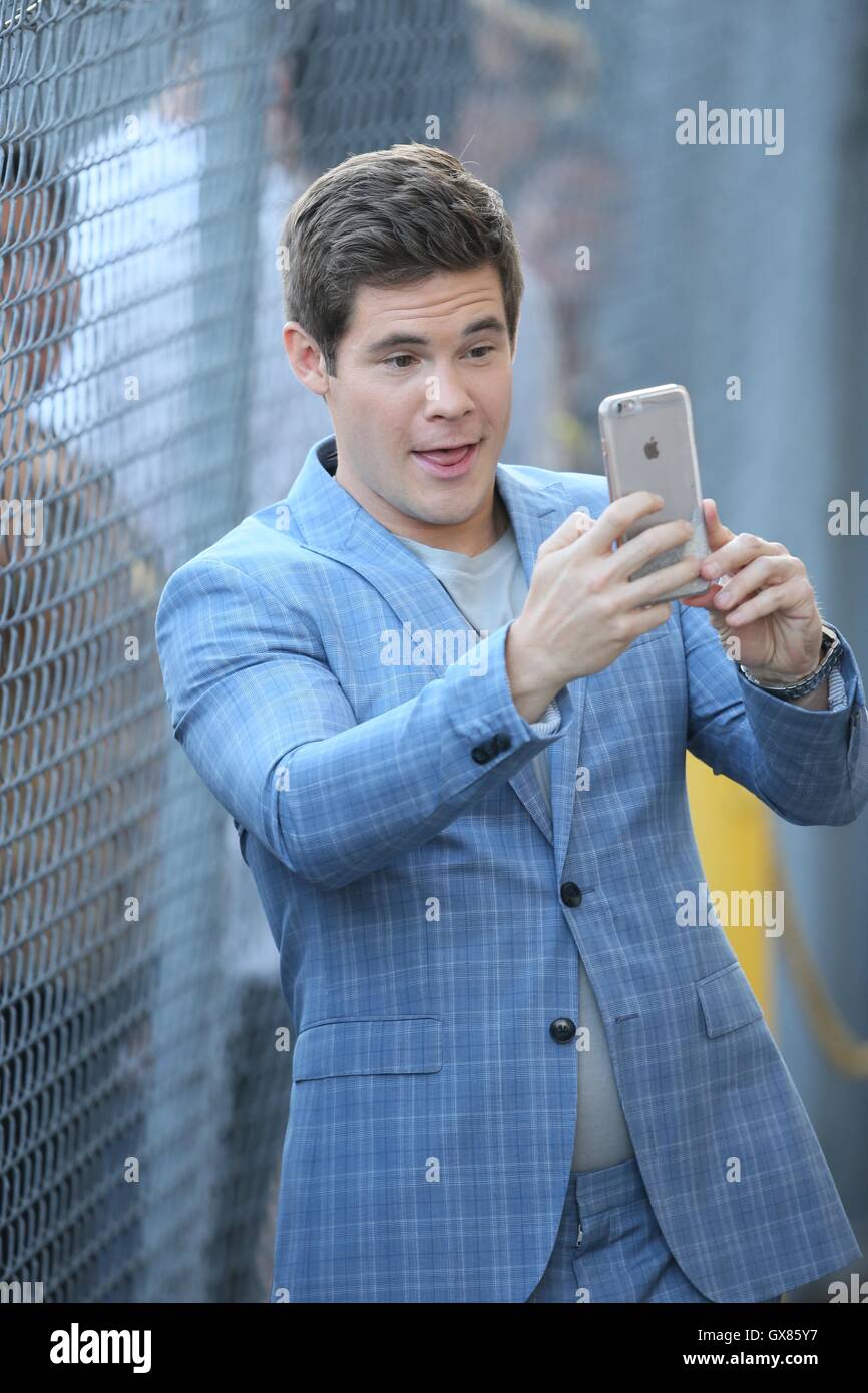 Adam DeVine seen at the ABC studios with his family for Jimmy Kimmel ...