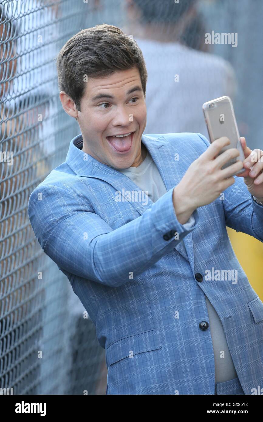 Adam DeVine seen at the ABC studios with his family for Jimmy Kimmel ...