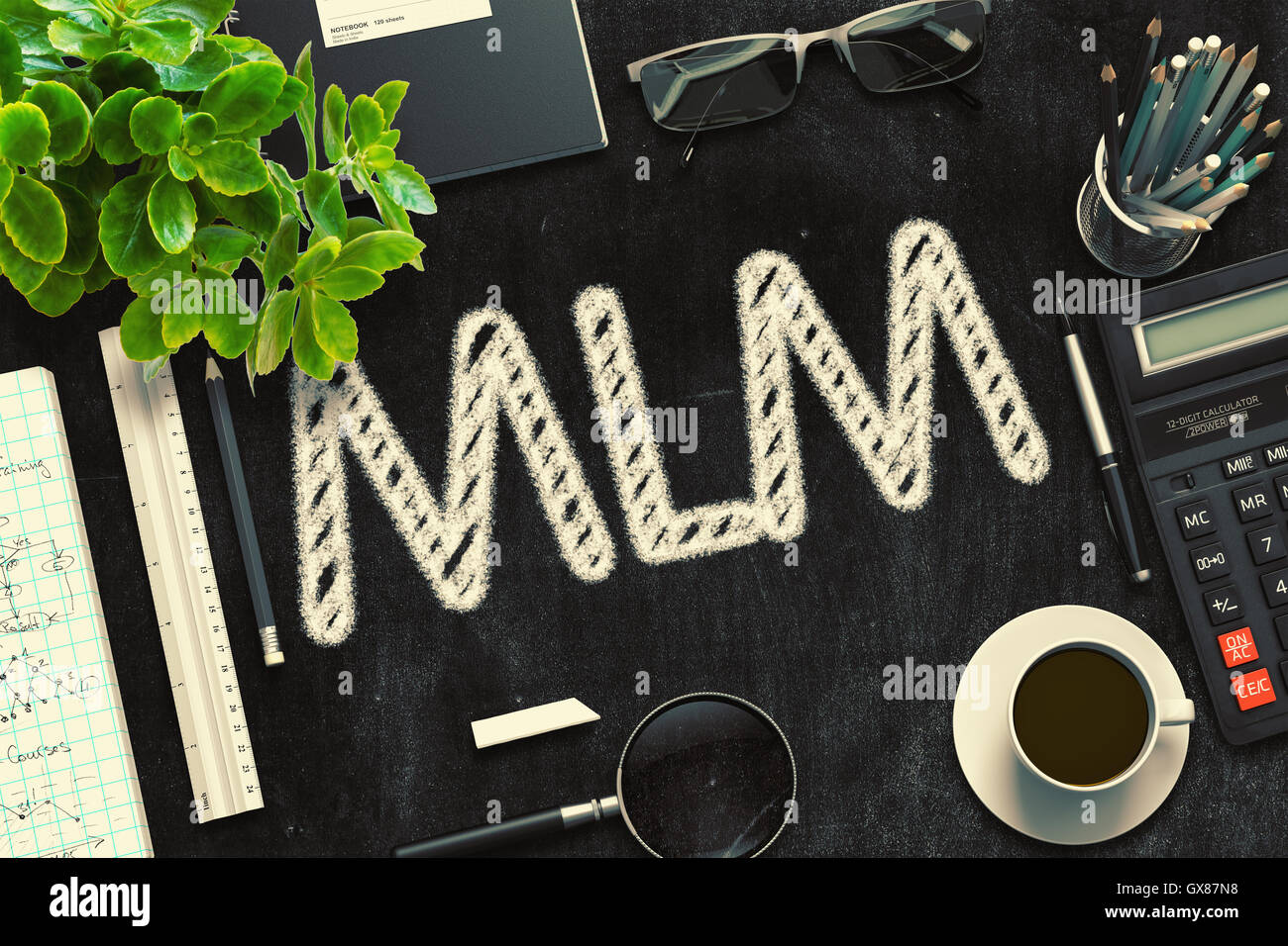 MLM Handwritten on Black Chalkboard. 3D Rendering Stock Photo - Alamy