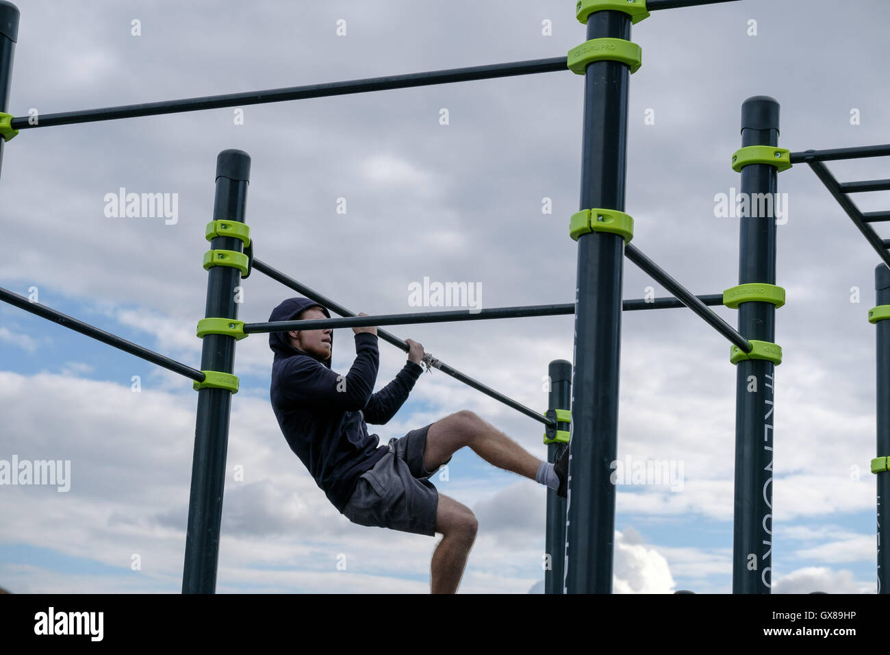 Moscow, Russia - September 10, 2016: Young man practice street workout ...