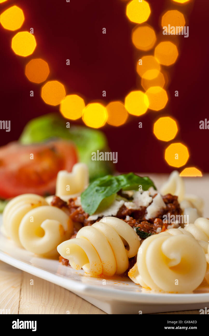 closeup of spirelli pasta with sauce bolognese Stock Photo - Alamy