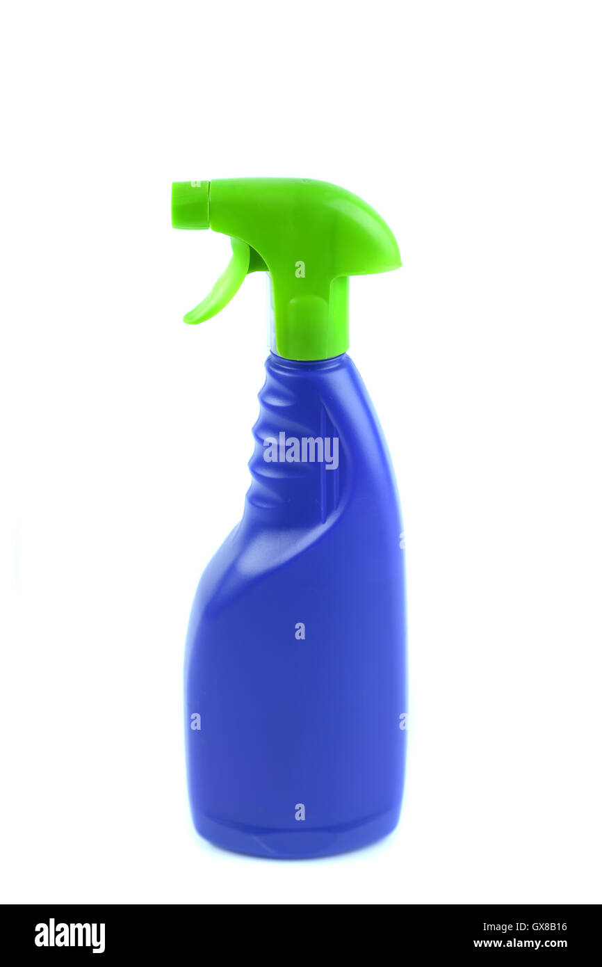 Blue plastic spray bottle isolated Stock Photo - Alamy