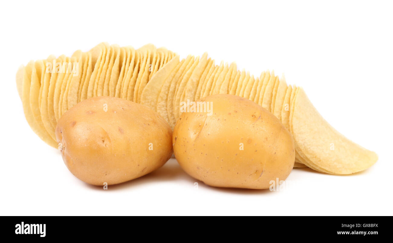 Potatoes and row of chips Stock Photo - Alamy
