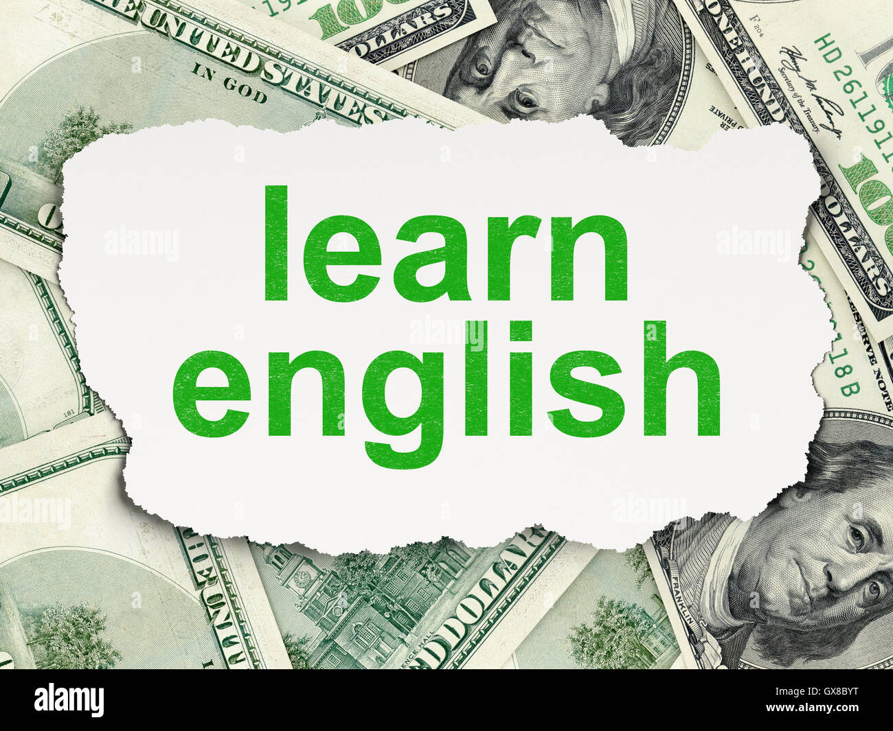 Education concept: Learn English on Money background Stock Photo - Alamy