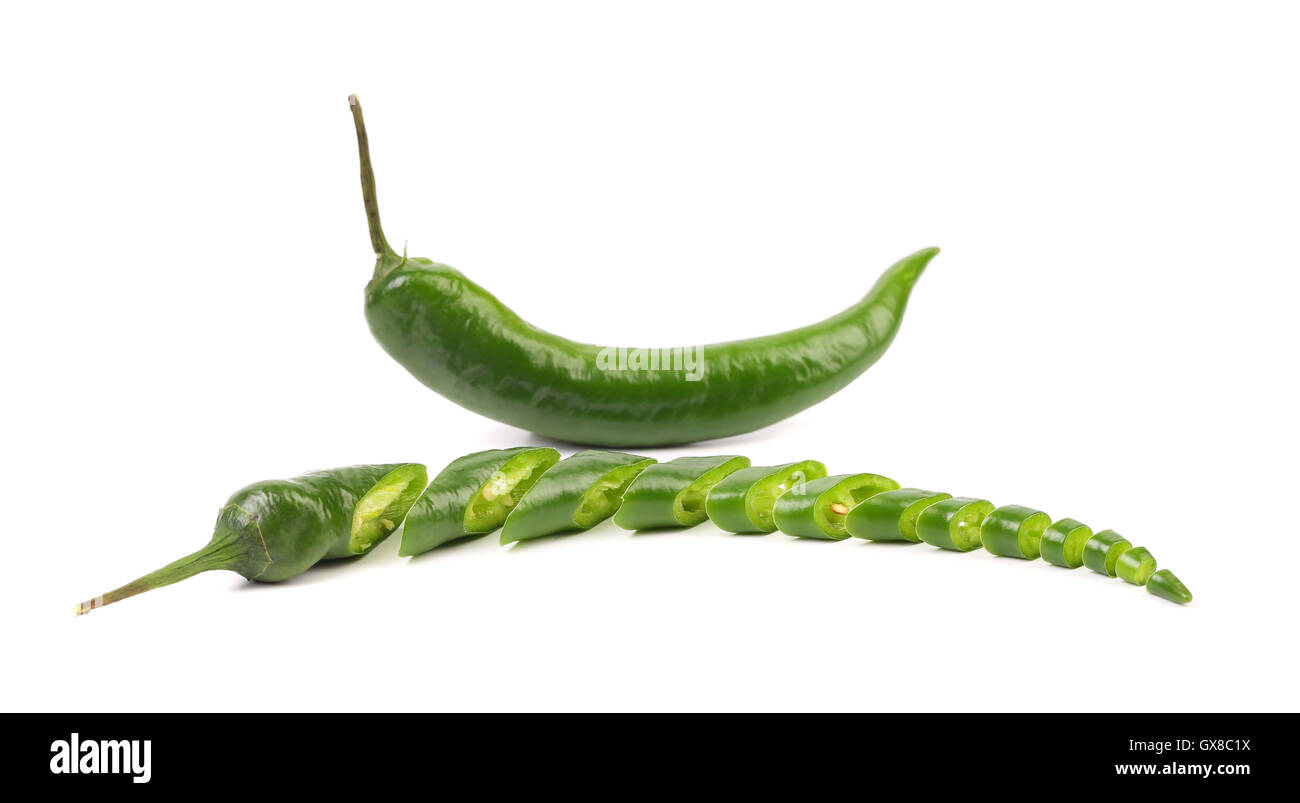 Green chili pepper and slices Stock Photo - Alamy