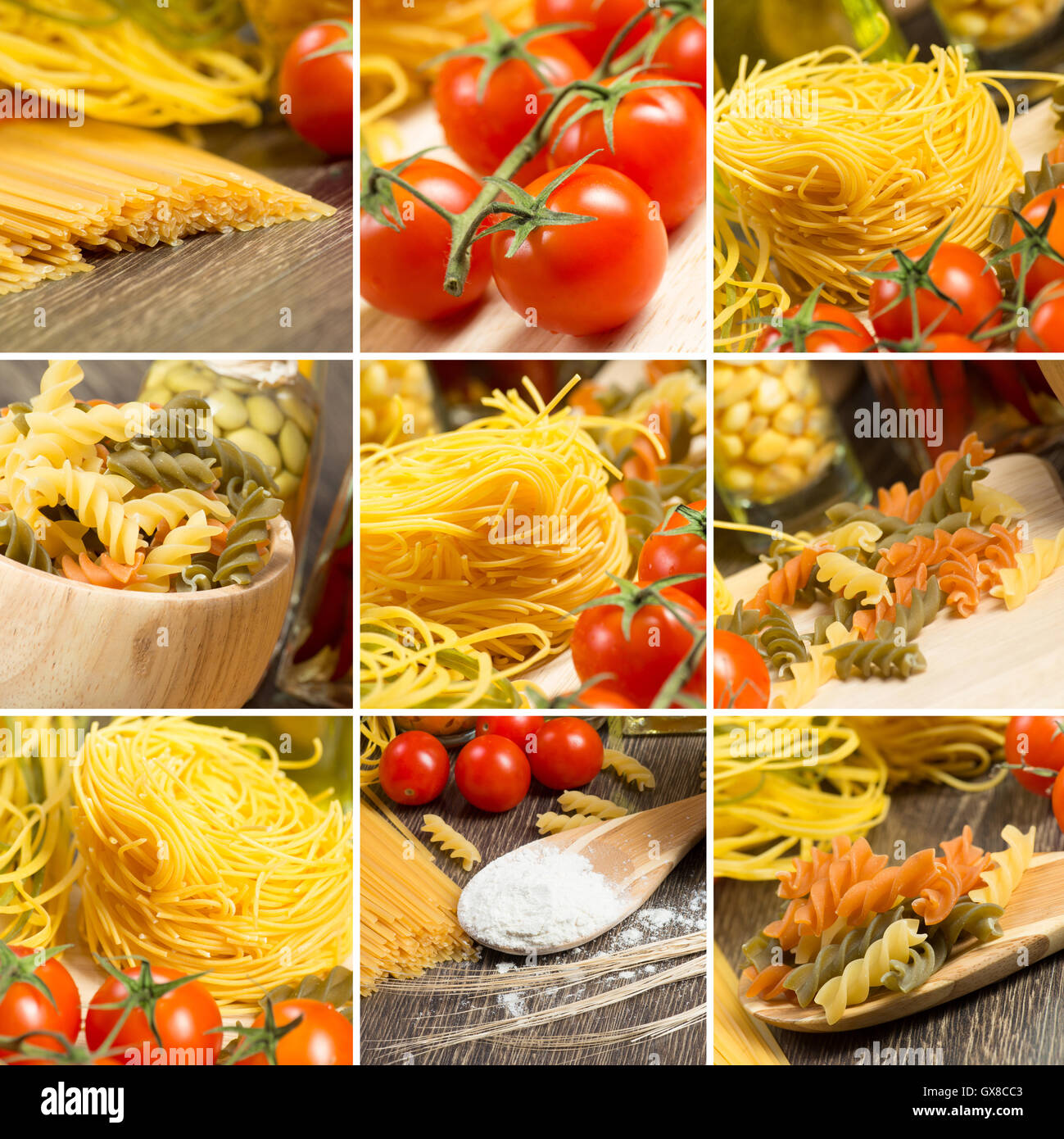 pasta and cherry tomatoes, collage Stock Photo - Alamy