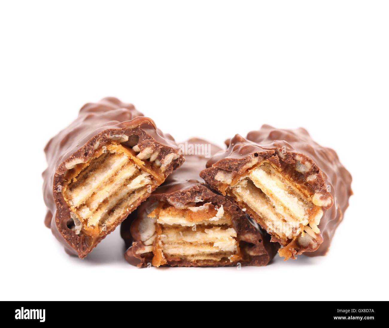 Broken chocolate bars with filling Stock Photo - Alamy