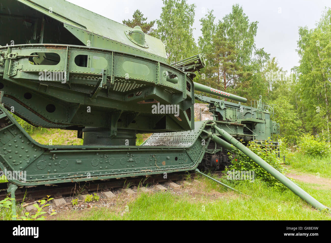 Soviet historical military monument in Krasnaya Gorka fort. TM-1-180 ...