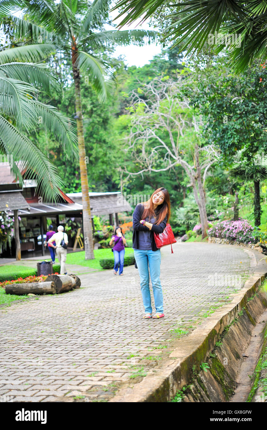 portrait asia young woman happy and smile on Doi tung garden, Dhiang ...