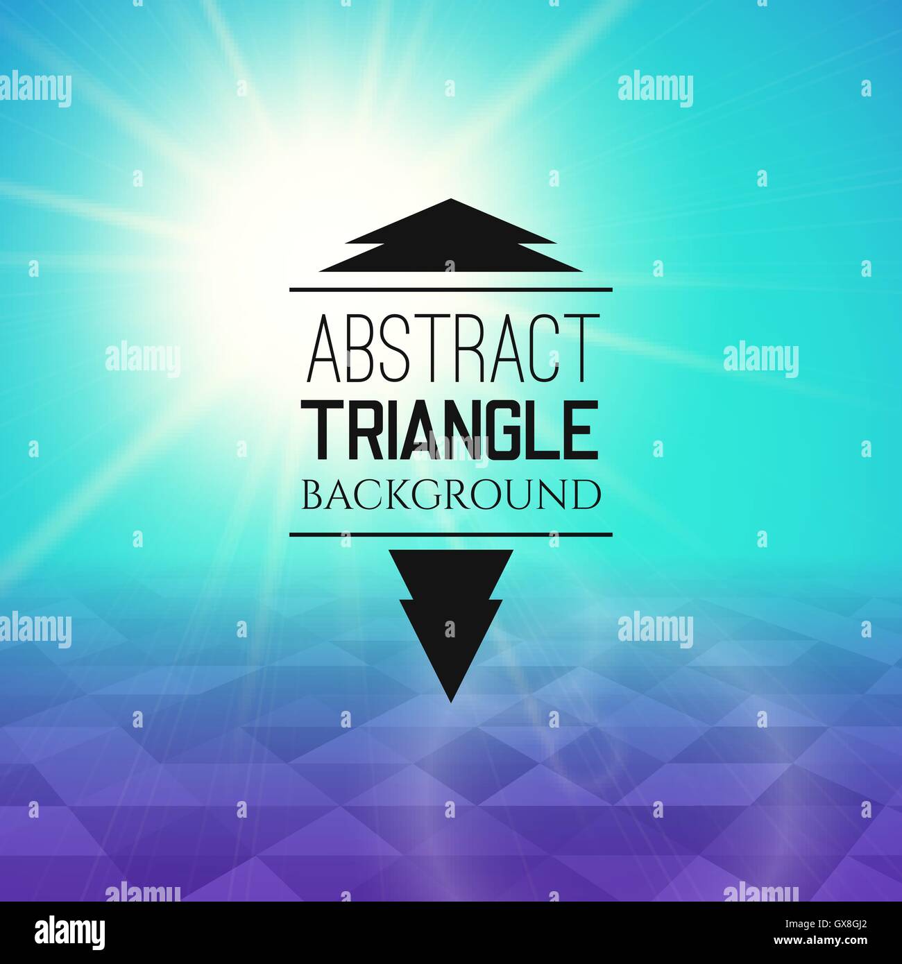 Abstract cyan sunset with purple triangle field, perspetive pattern in ...