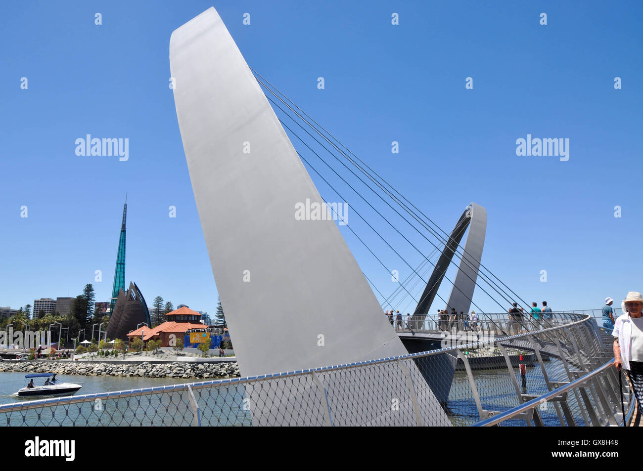 Perth,WA,Australia-February 13,2016:Arches and steel cable structure of ...