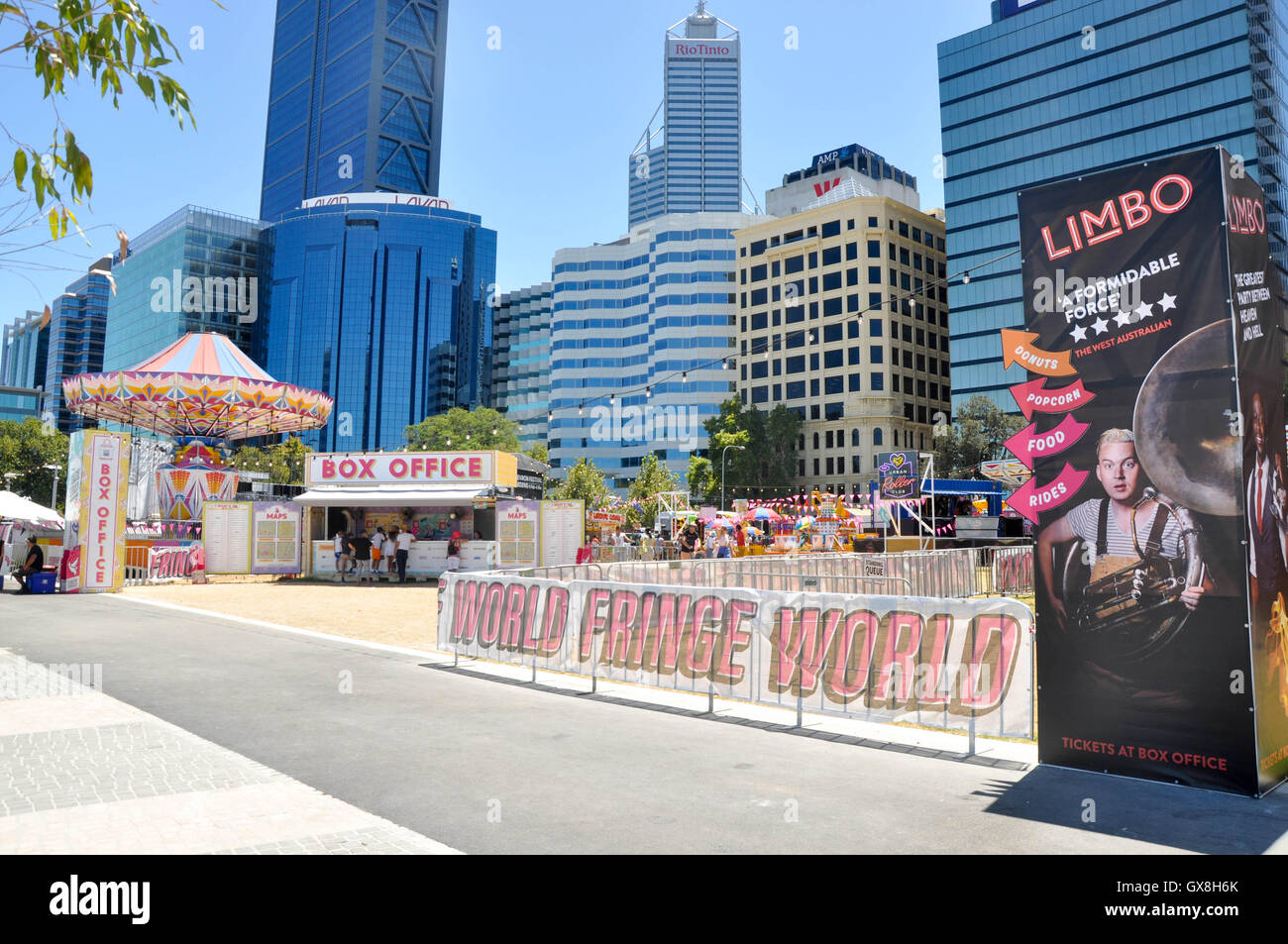 Perth,WA,Australia-February 13,2016:Amusement park area with tourists ...