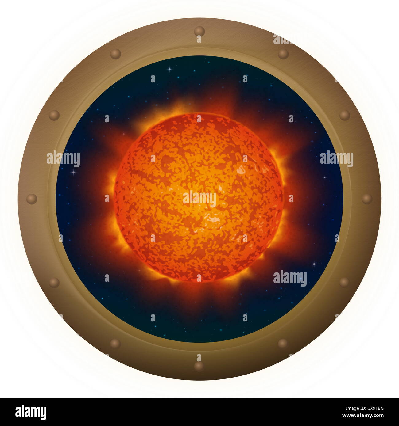 Sun in space window Stock Photo - Alamy