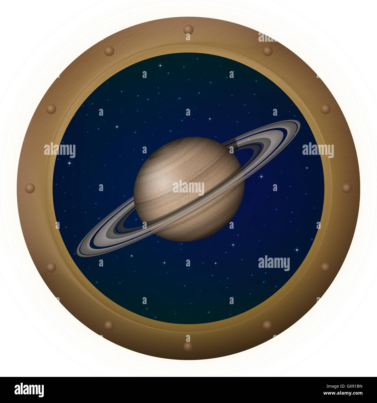 Planet Saturn in space window Stock Photo - Alamy