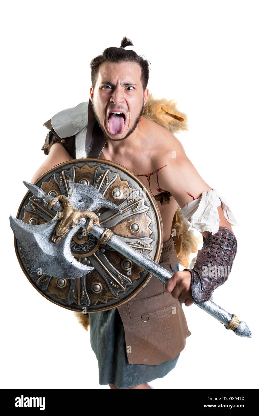 Ancient warrior or Gladiator isolated in a white background Stock Photo ...