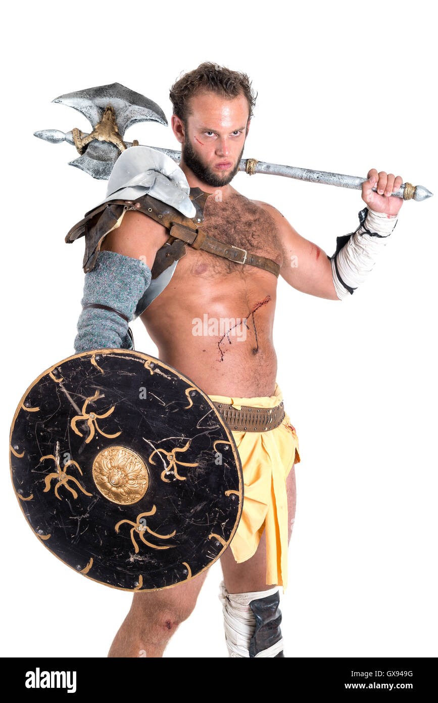 Ancient warrior or Gladiator isolated in a white background Stock Photo ...