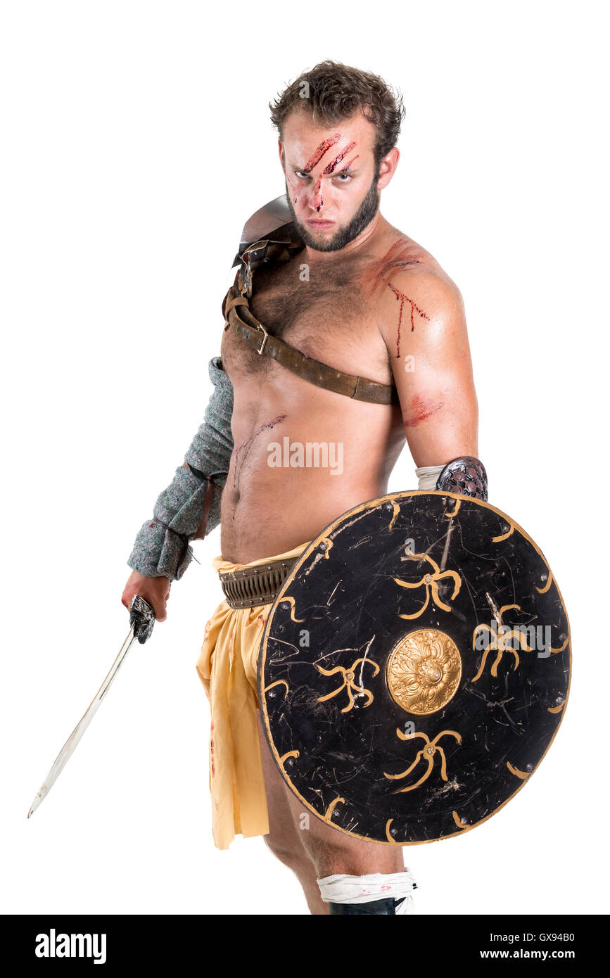 Ancient warrior or Gladiator isolated in a white background Stock Photo ...