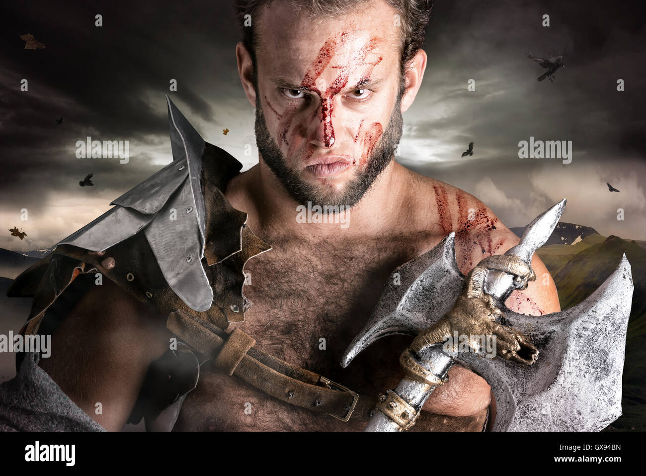 Ancient barbarian warrior or Gladiator ready to fight Stock Photo - Alamy