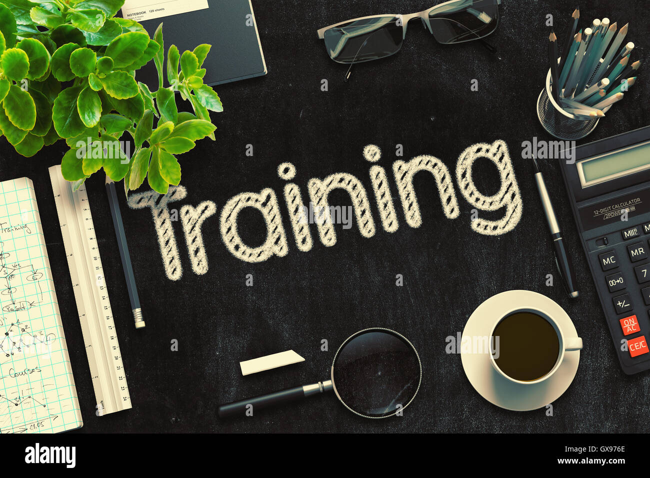 Training on Black Chalkboard. 3D Rendering Stock Photo - Alamy
