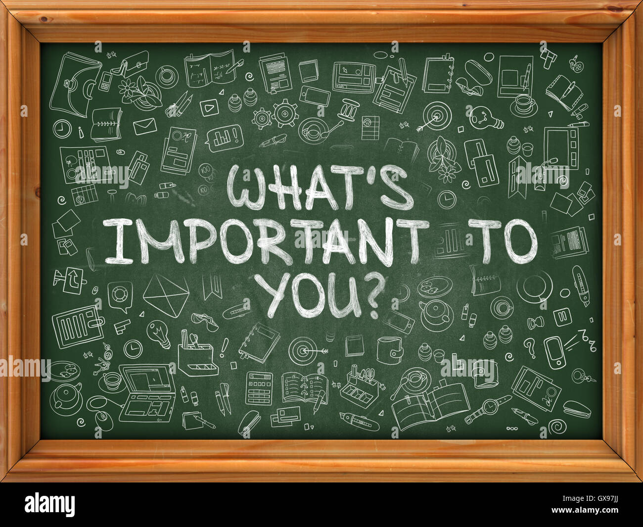 Green Chalkboard with Hand Drawn Whats Important to You Stock Photo - Alamy