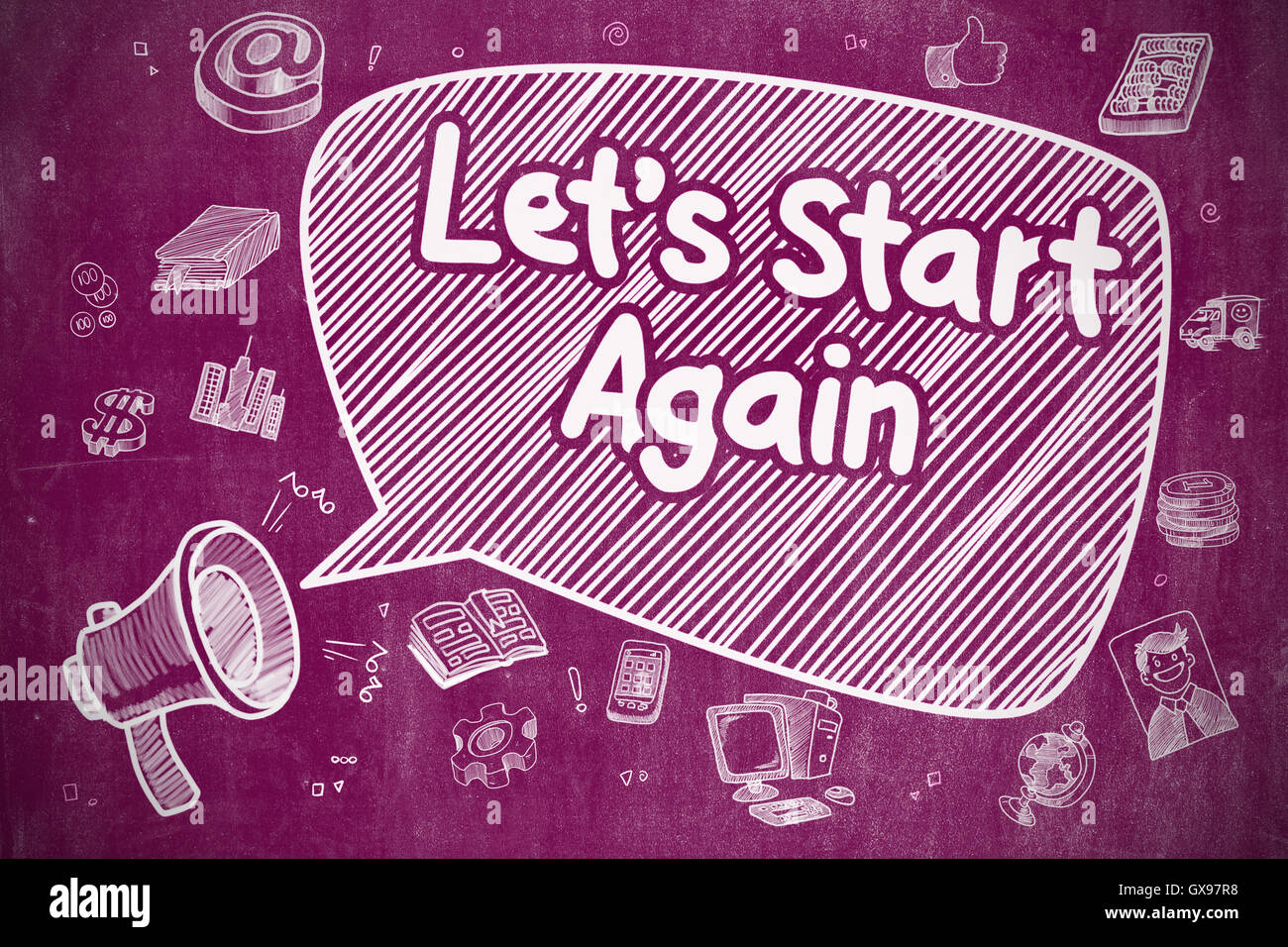 Lets Start Again - Doodle Illustration on Purple Chalkboard Stock Photo ...