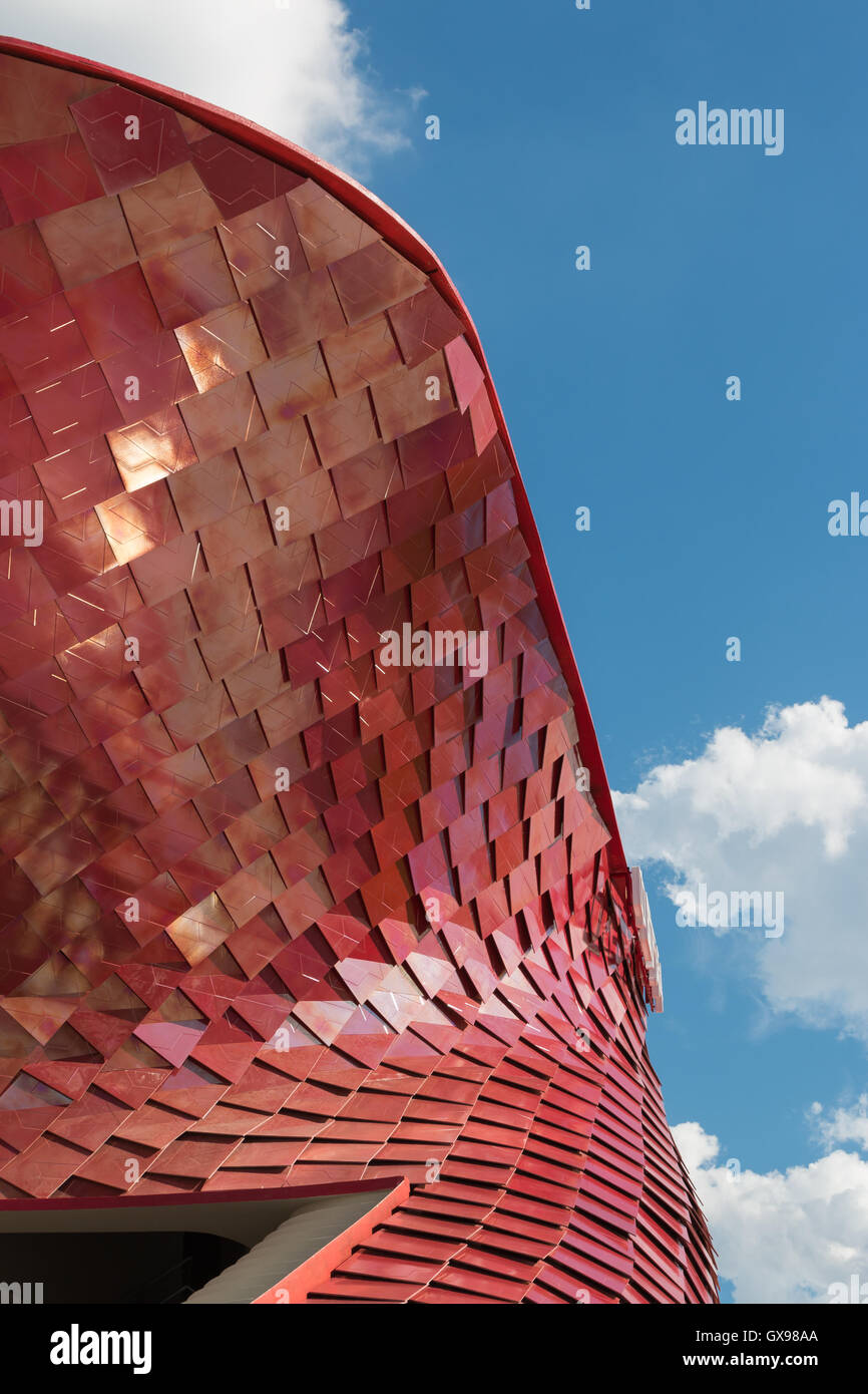 Detail of Futuristic Megastructure: Curve Red Building Facade at ...