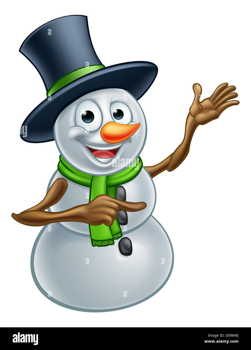 A happy Christmas snowman cartoon character pointing Stock Photo - Alamy