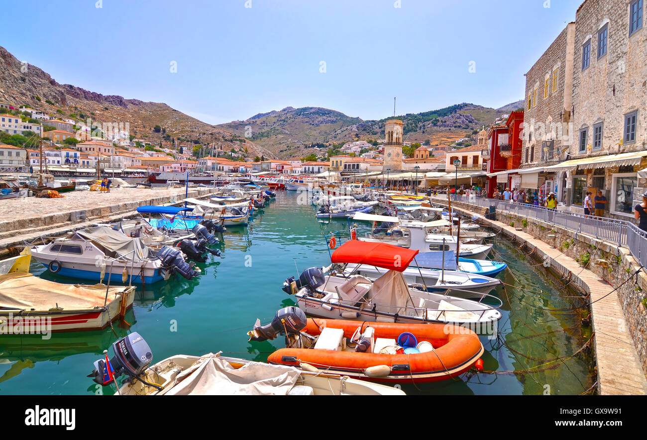traditional port at Hydra island Saronic Gulf Greece Stock Photo - Alamy