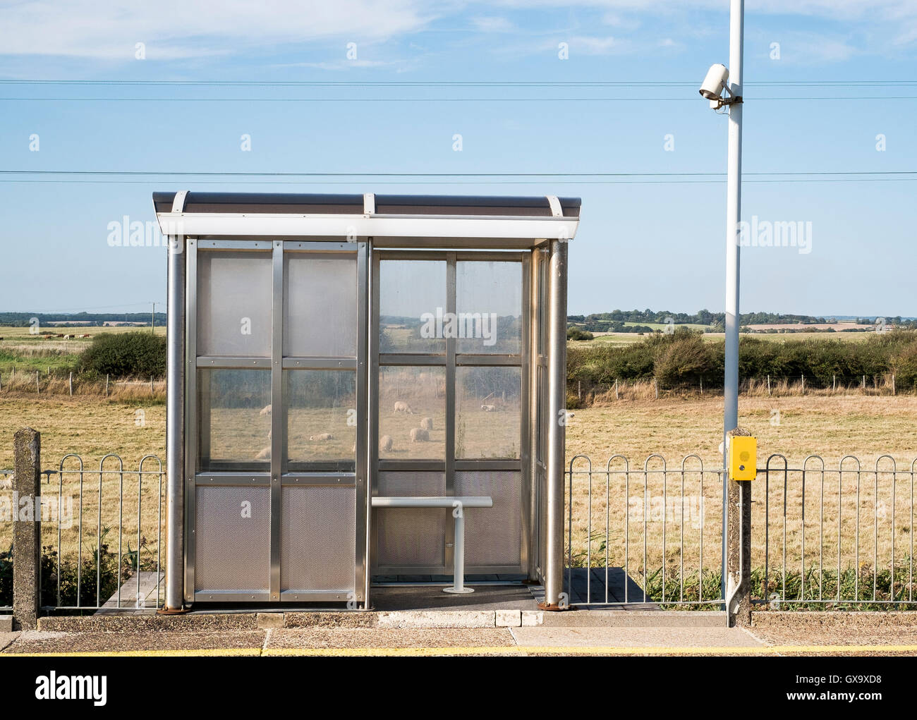 A simple waiting room at Normans Bay Railway Station, East Sussex Stock ...