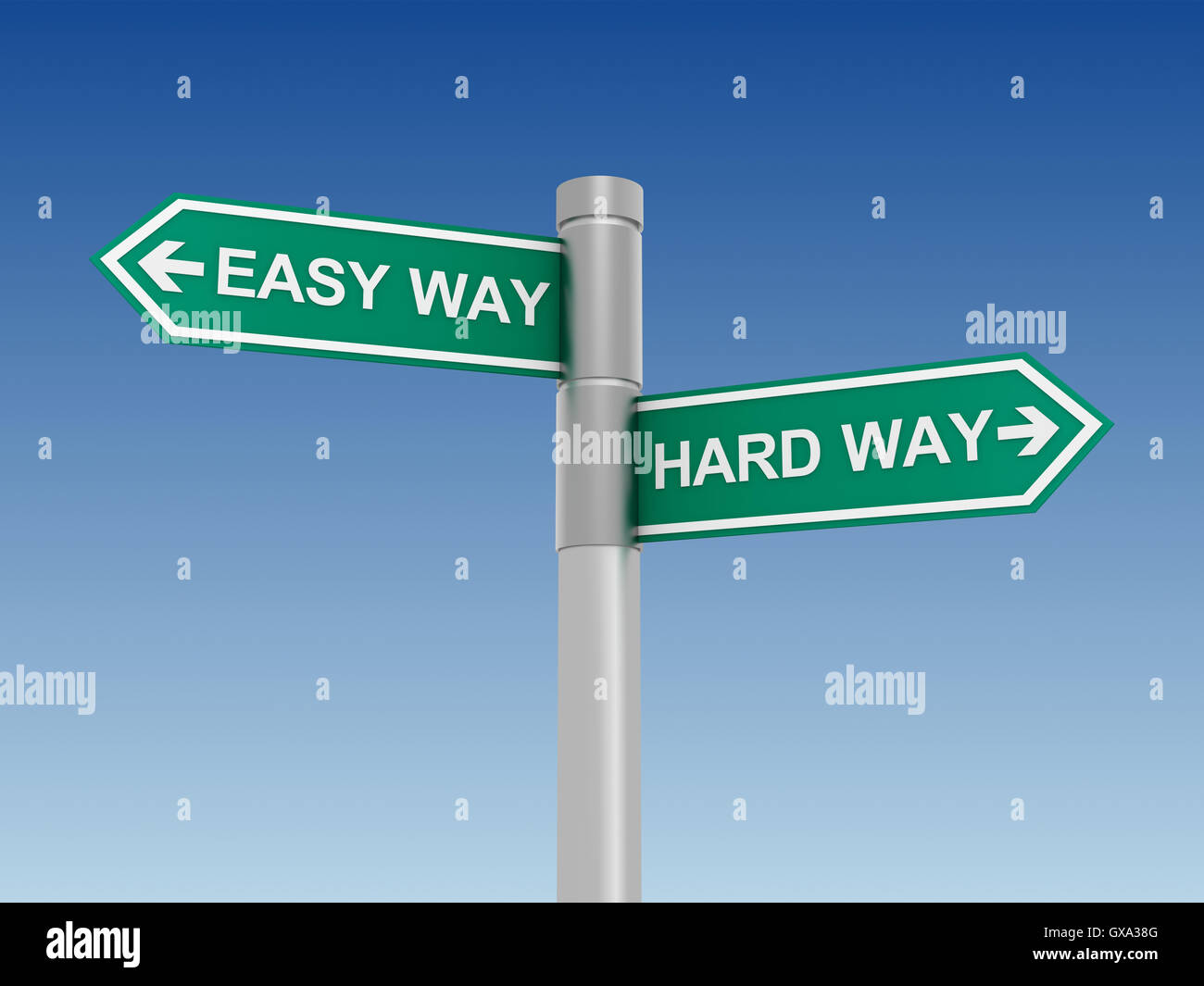 easy hard way road sign concept 3d illustration Stock Photo - Alamy