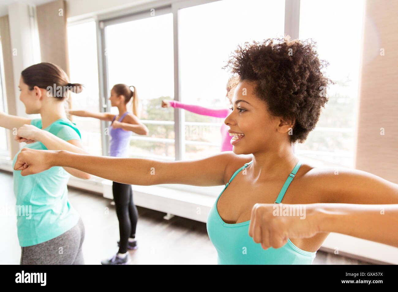 group of happy women working out in gym Stock Photo - Alamy