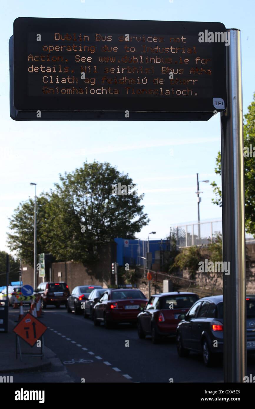 A bus stop sign on Phibsborough road in Dublin notifies commuters of ...