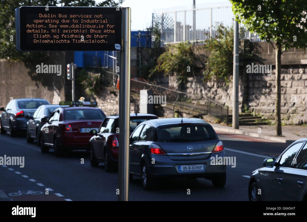A bus stop sign on Phibsborough road in Dublin notifies commuters of ...