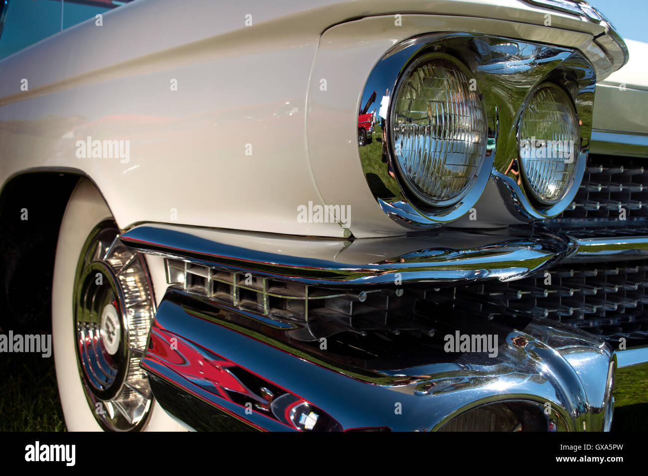 Chrome headlight on old car Stock Photo - Alamy