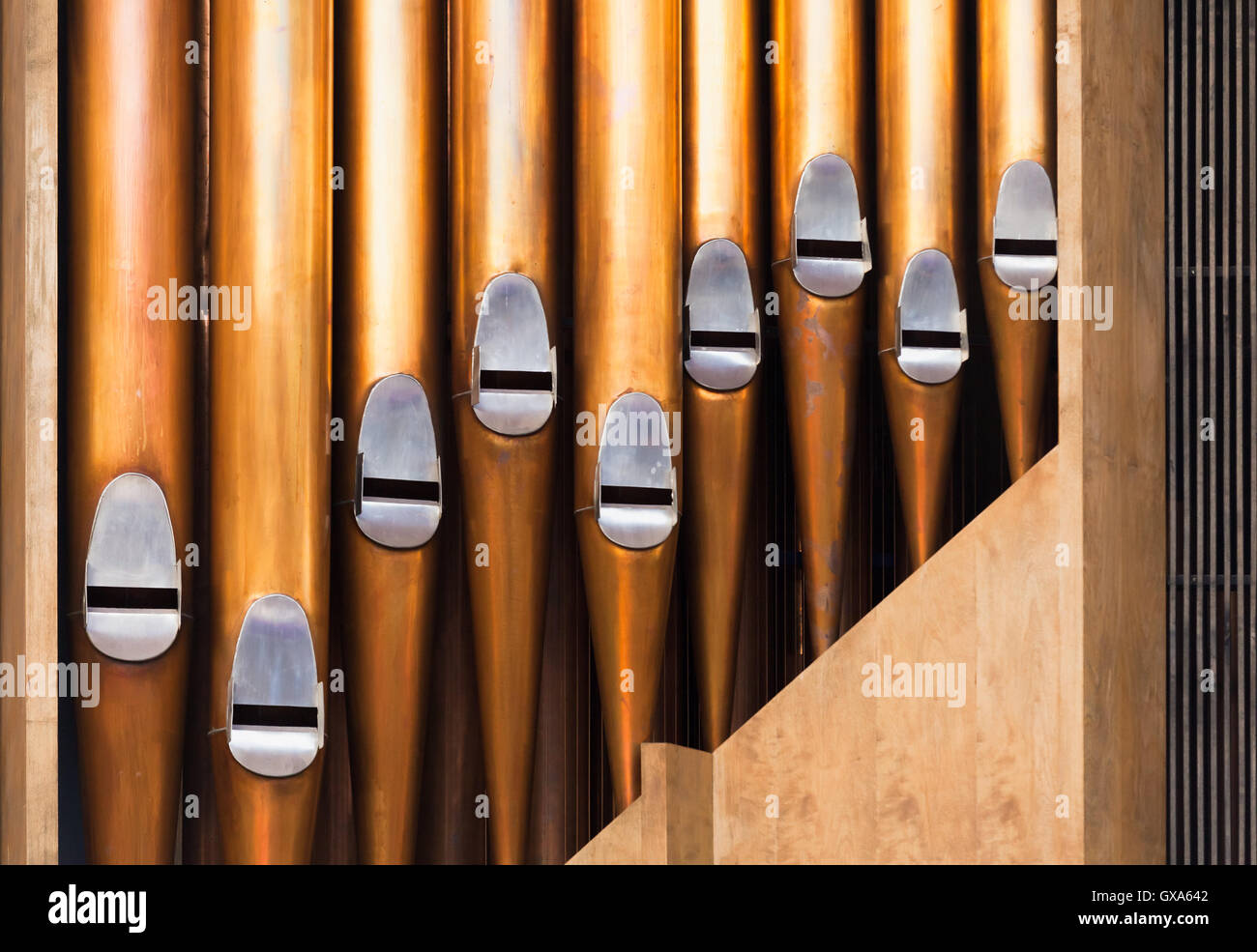 Closeup photo of shining organ tubes, classical music background photo ...