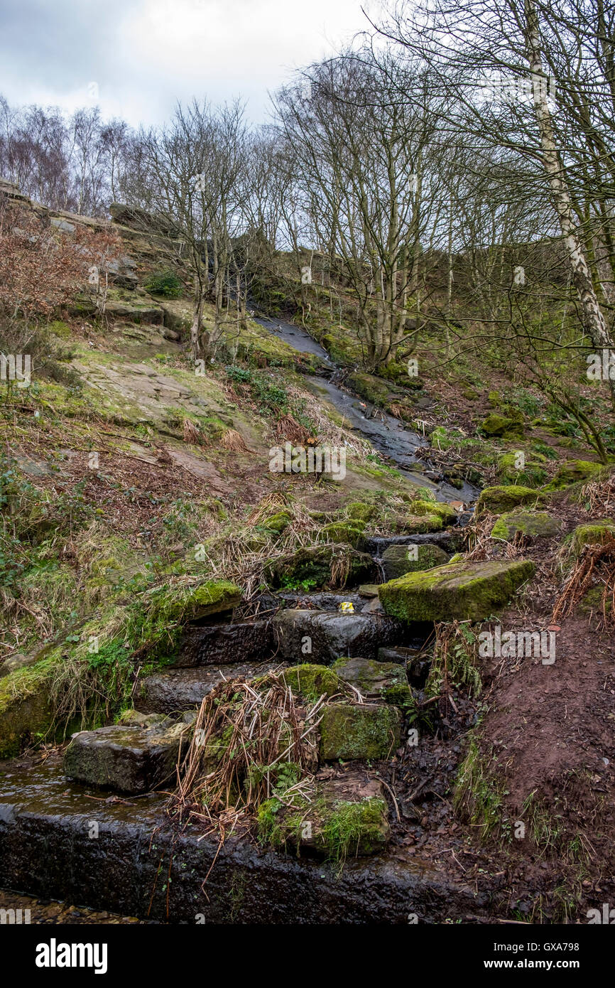 A small stream running from the canal overflow down to the river below ...